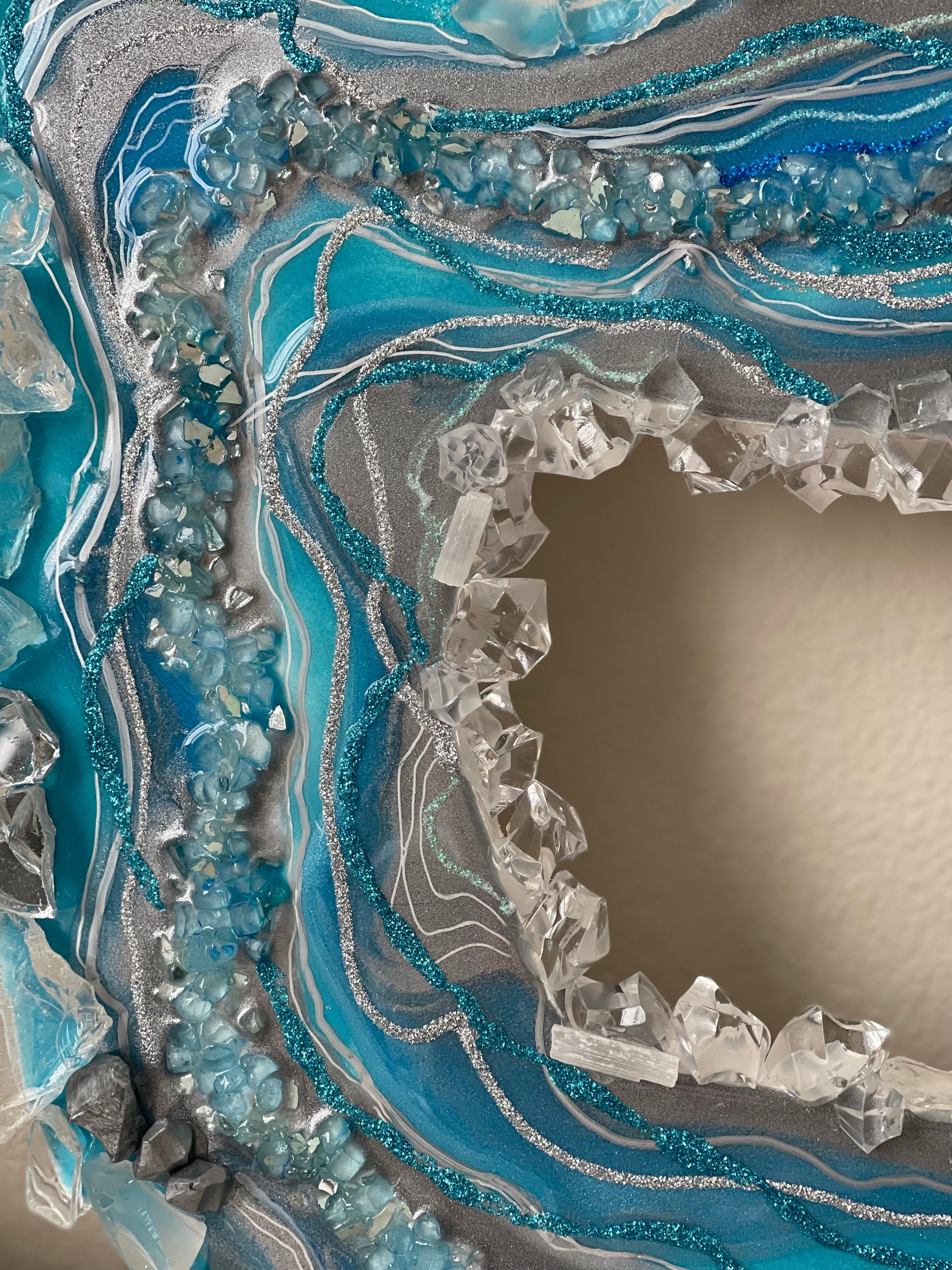 Geode Crystal Agate, Resin Geode Wall Art, Gemstone Painting, Abstract ...
