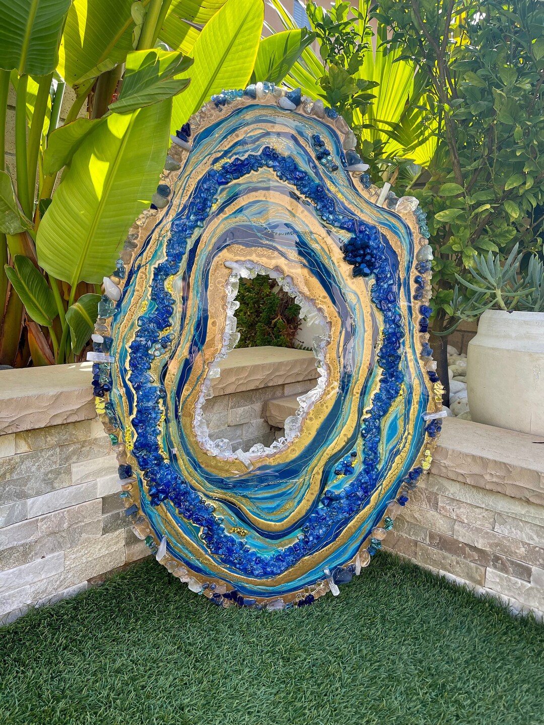 Large Geode Crystal Agate, Resin Geode Wall Art, Gemstone Painting ...