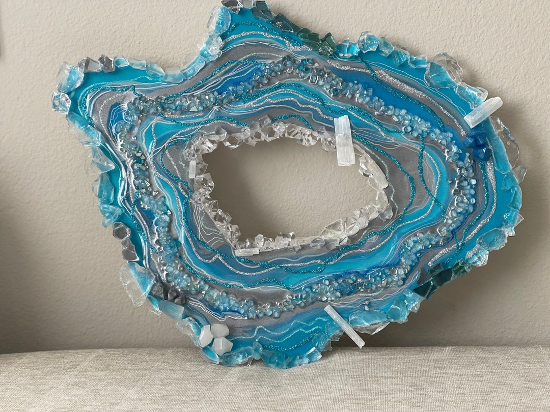 Geode Crystal Agate, Resin Geode Wall Art, Gemstone Painting, Abstract ...