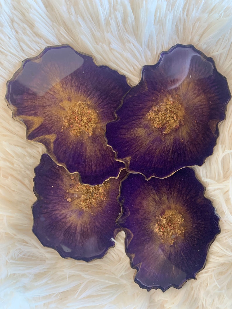Geode Resin Coaster Set, Set of 4 Epoxy Resin Geode Coasters. High ...