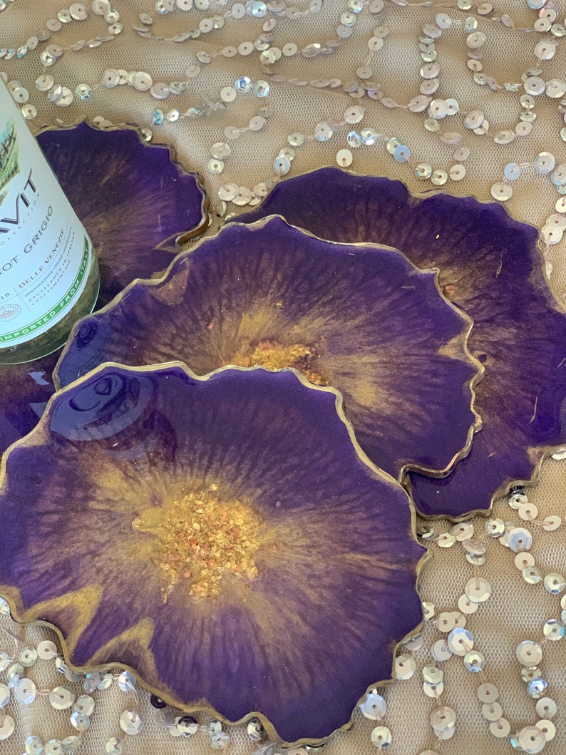 Geode Resin Coaster Set, Set of 4 Epoxy Resin Geode Coasters. High ...