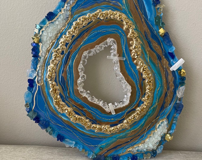 Geode Crystal Agate, Resin Geode Wall Art, Gemstone Painting, Abstract ...