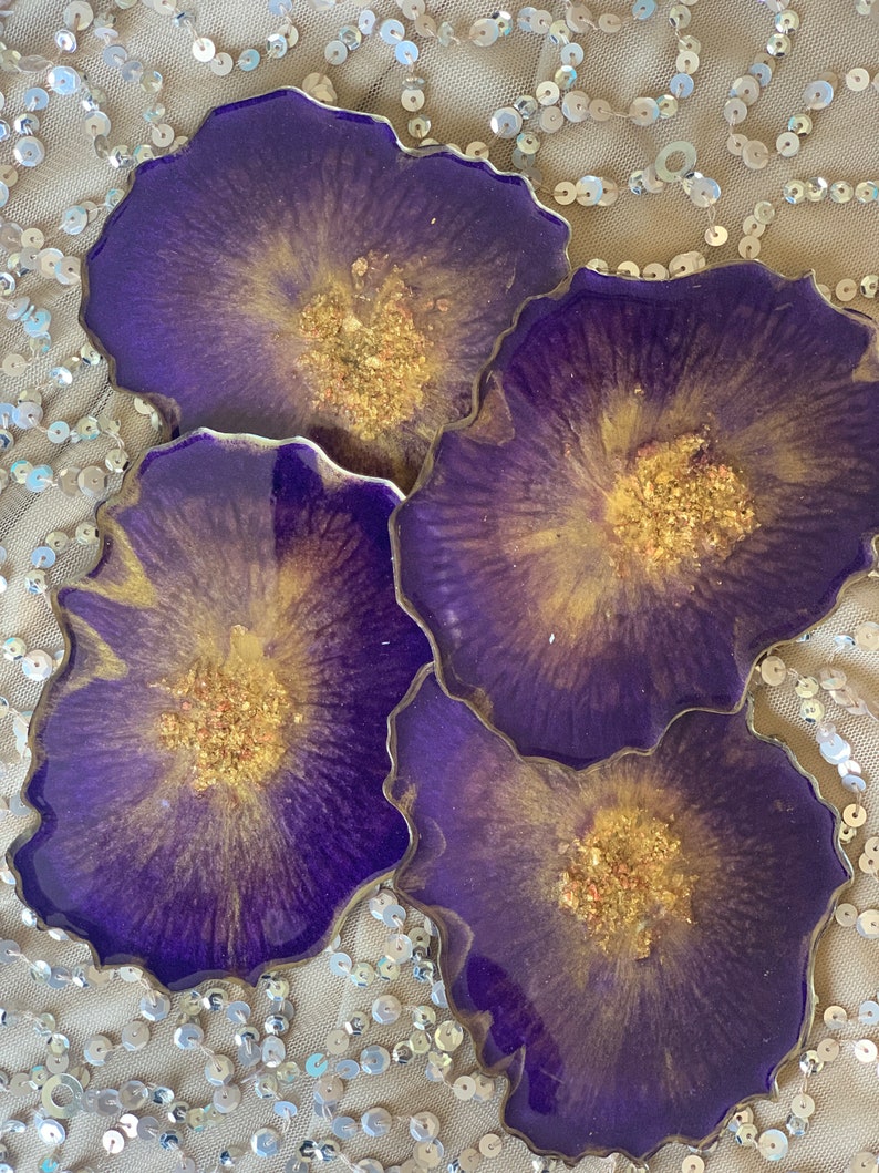 Geode Resin Coaster Set, Set of 4 Epoxy Resin Geode Coasters. High ...