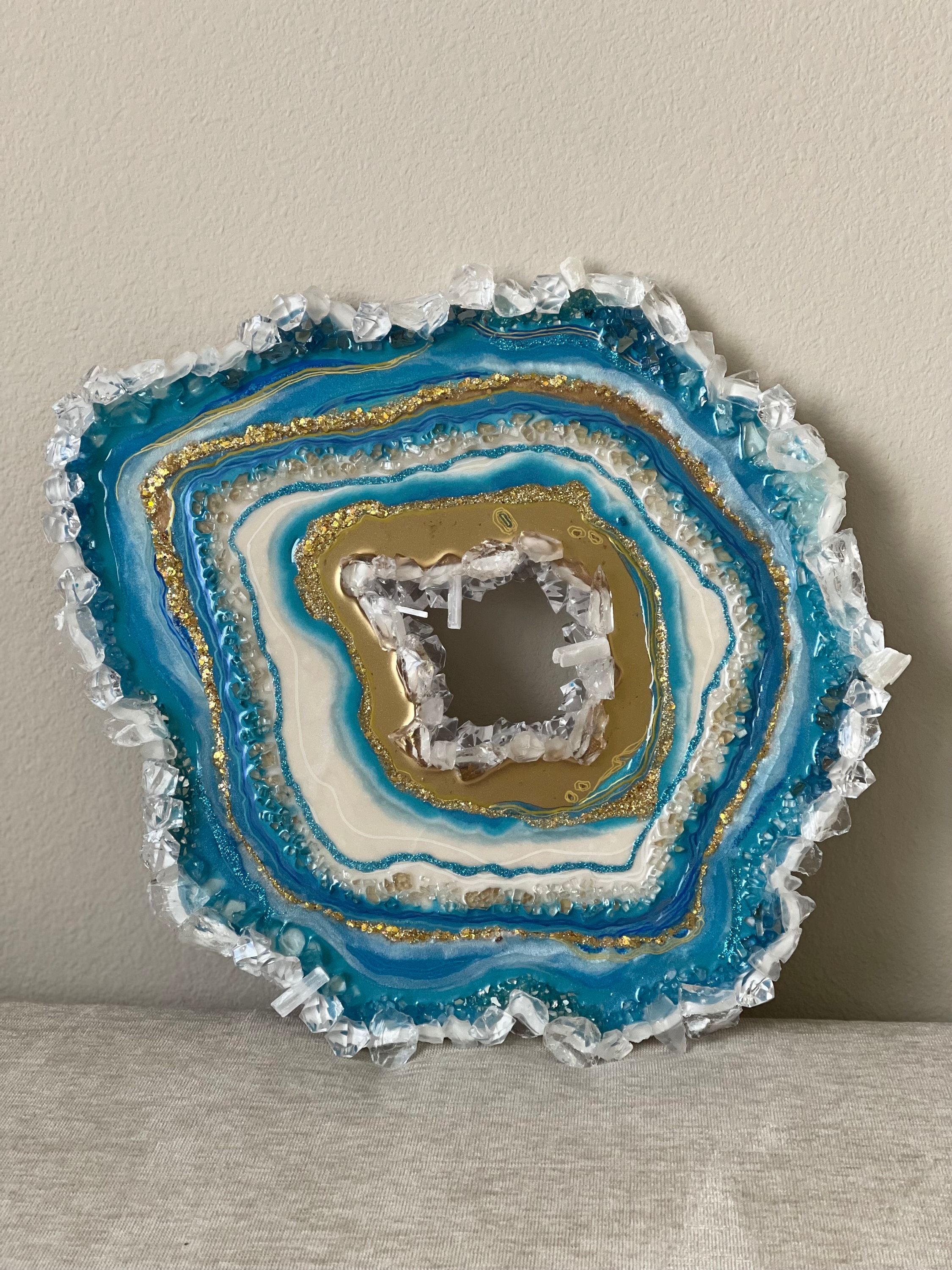 Geode Crystal Agate, Resin Geode Wall Art, Gemstone Painting, Abstract ...