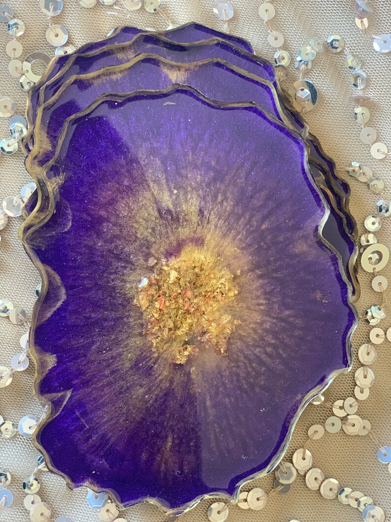 Geode Resin Coaster Set, Set of 4 Epoxy Resin Geode Coasters. High ...