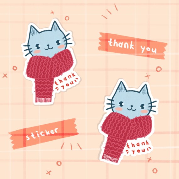 Thank You Stickers Cute Cat Stickers Diecut Sticker Matt | Etsy