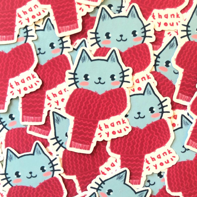 Thank You Stickers Cute Cat Stickers Diecut Sticker Matt | Etsy