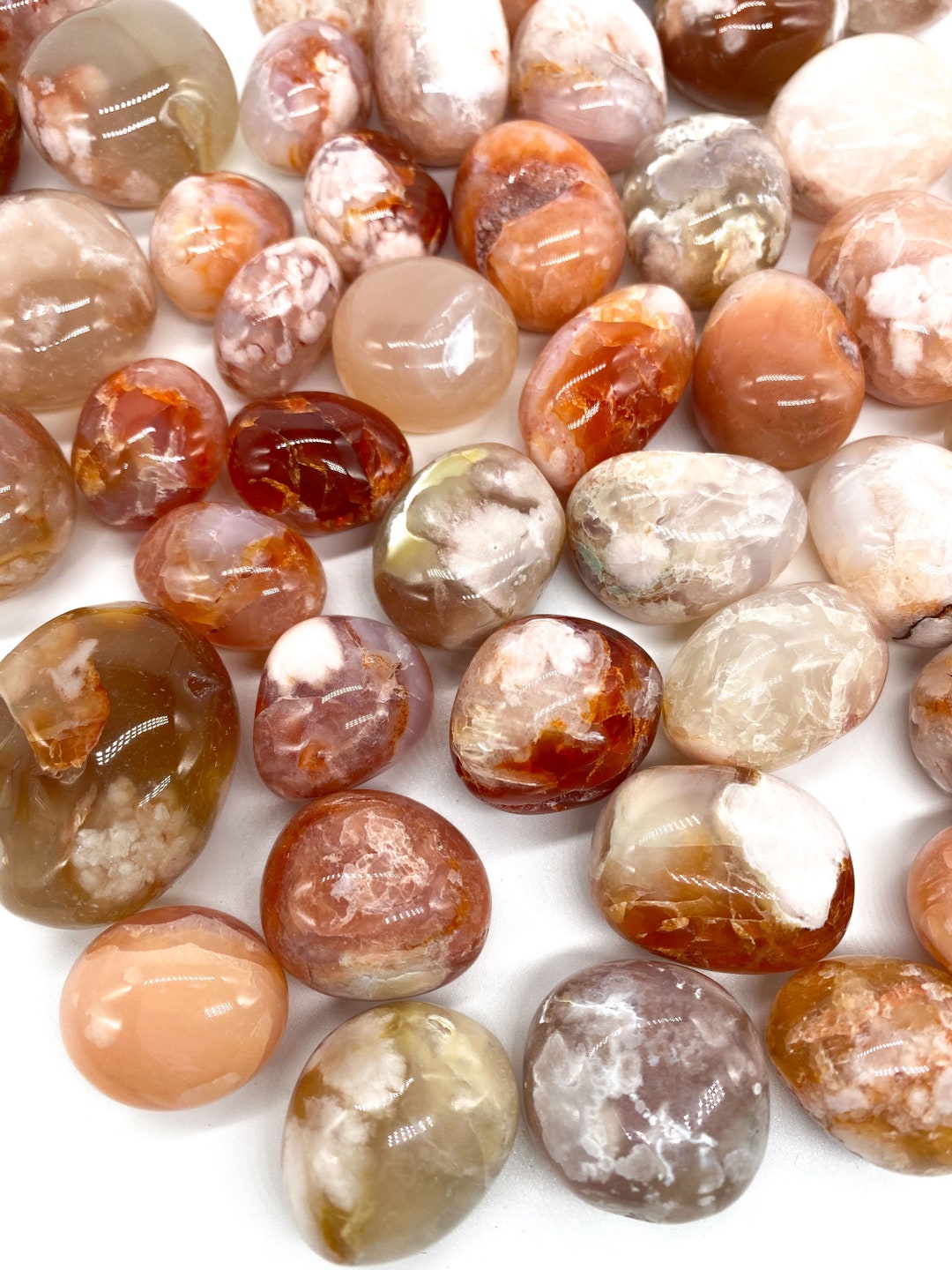 Flower Agate Tumbled Stone | Cherry Agate | Cherry Blossom Agate ...