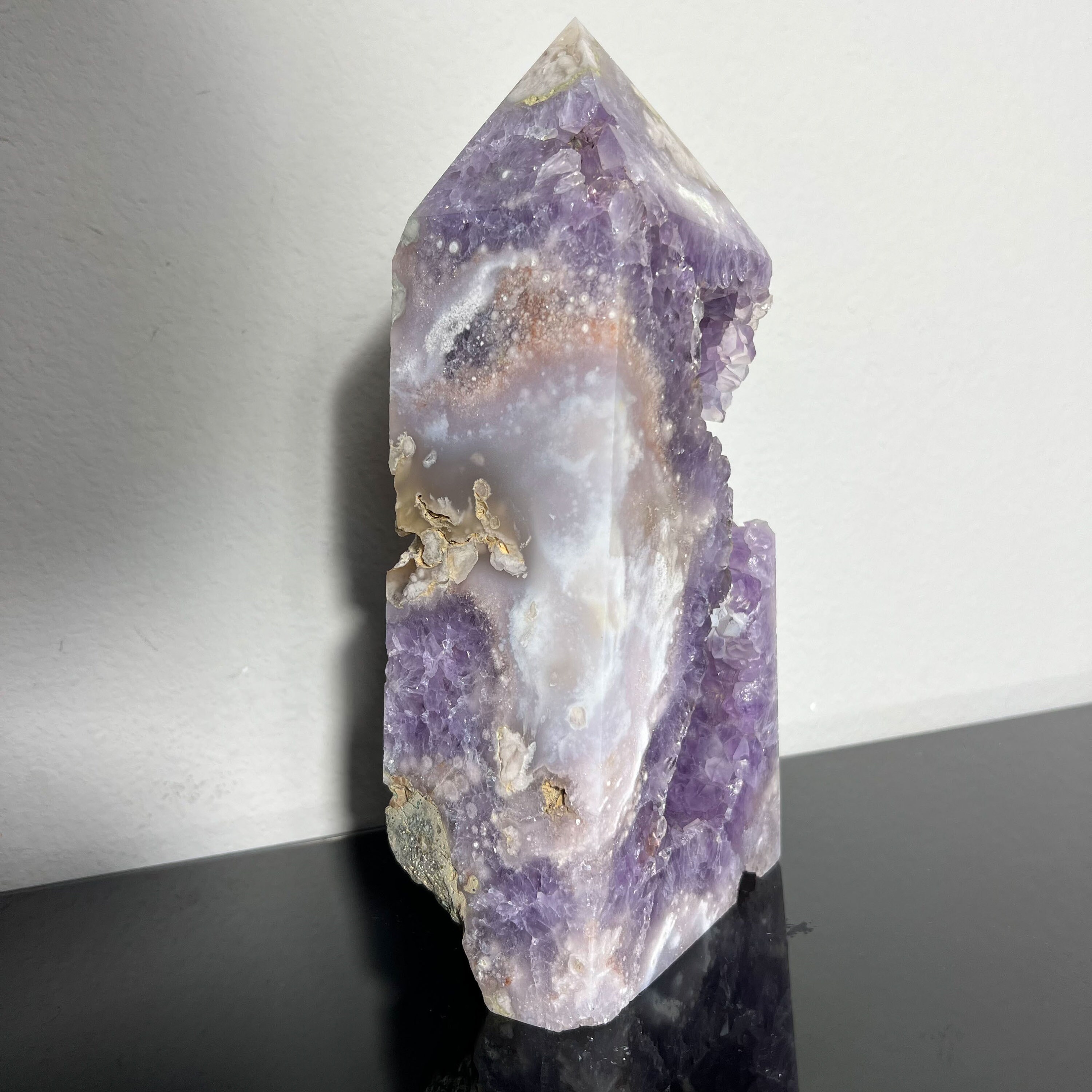Large Flower Agate With Amethyst Tower | Geode Amethyst Flower Agate - Etsy
