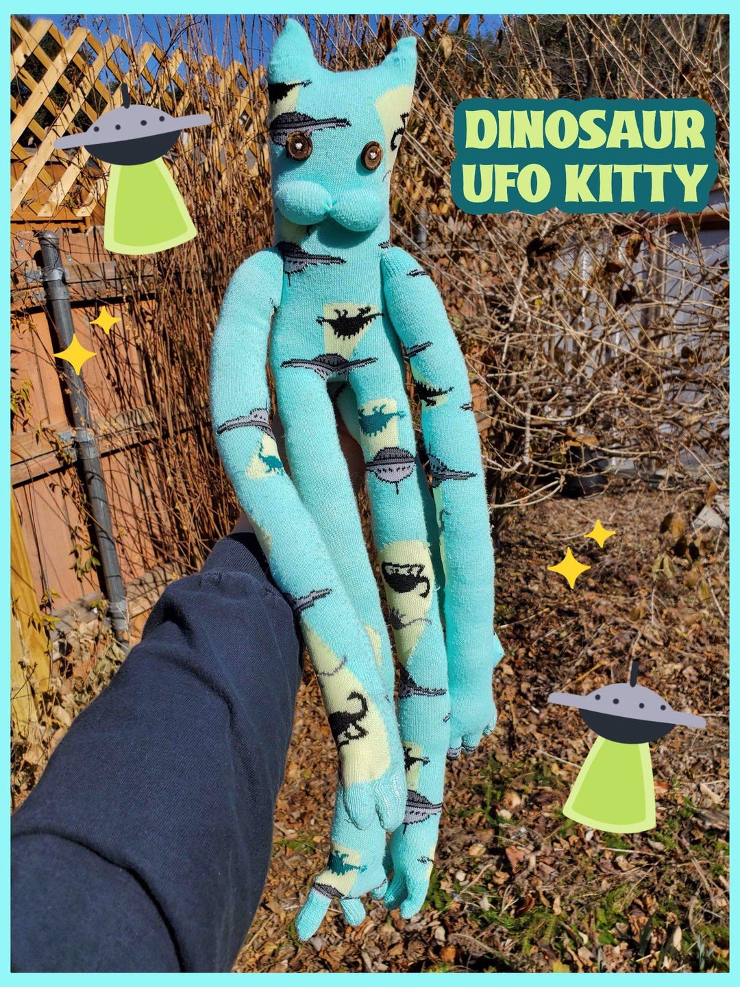 Looong Dinosaur Alien Sock Monkey Kitty Stuffed Animal | Hand Sewn Sock ...
