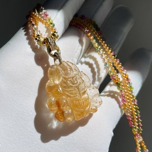 Natural Gold Rutile Quartz Double Side Carved Nine Tailed Fox Pendant ...