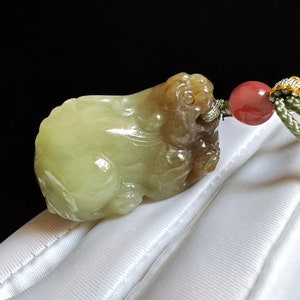 Certified Natural Hetian Nephrite Pixiu Pendant in Brown Sugar and Cyan ...