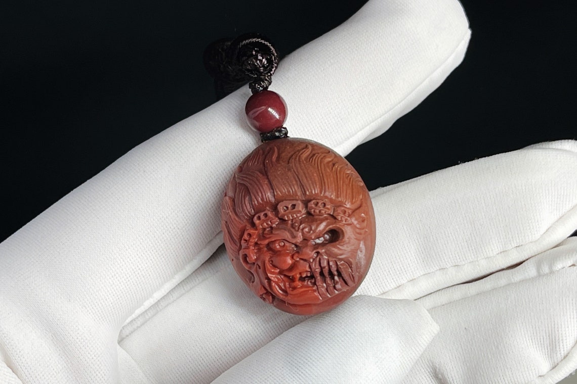 Natural Alxa Onyx Carved Mahākāla Pendant, Genuine Alashan Rock Pendant ...