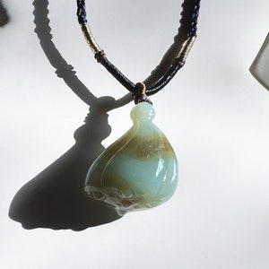 Natural Nephrite Lotus Pendant in Blue and Brown Sugar Color, Nephrite ...