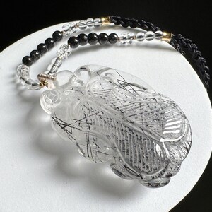 Natural Black Rutile Quartz Hand Carved Nine Tailed Fox Pendant, Black ...