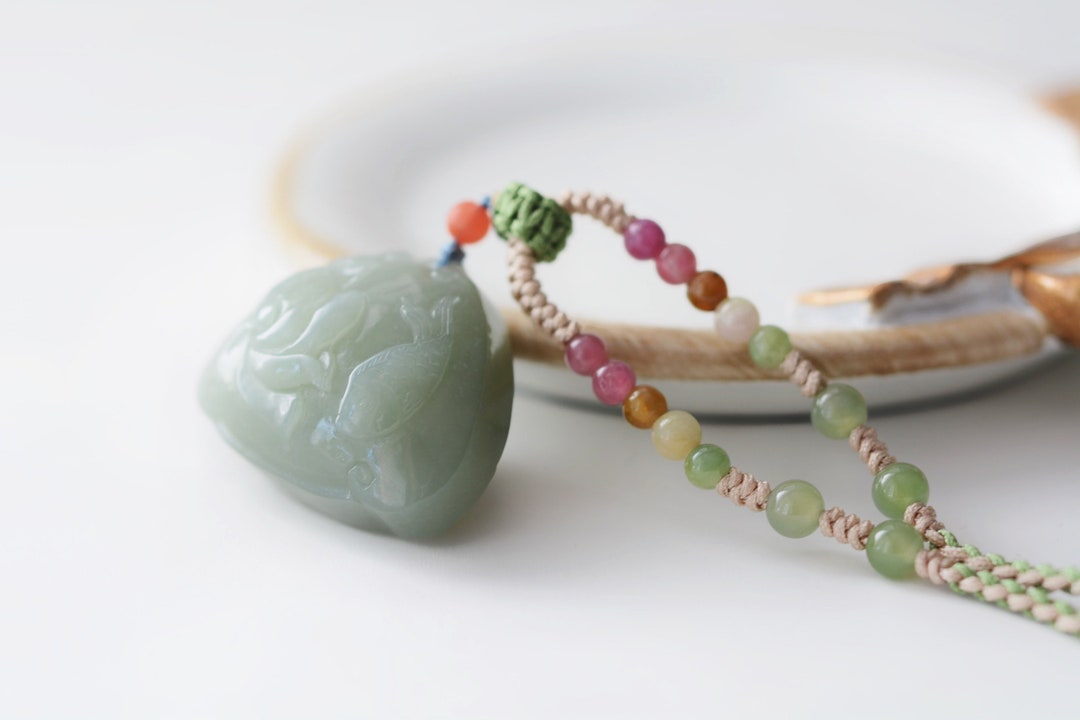 Natural Hetian Nephrite Carved Fish and Lotus Ruyi Auspicious Lock ...