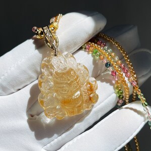 Natural Gold Rutile Quartz Double Side Carved Nine Tailed Fox Pendant ...