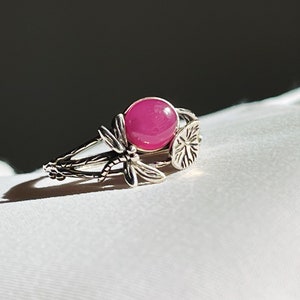 Natural Ruby in S925 Dragonfly and Lotus Leaf Silver Ring, Handmade ...