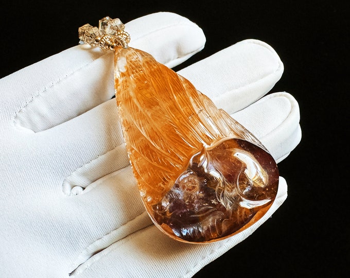 Natural Yellow and Red Hematoid Quartz Hand Carved Nine Tailed Fox ...