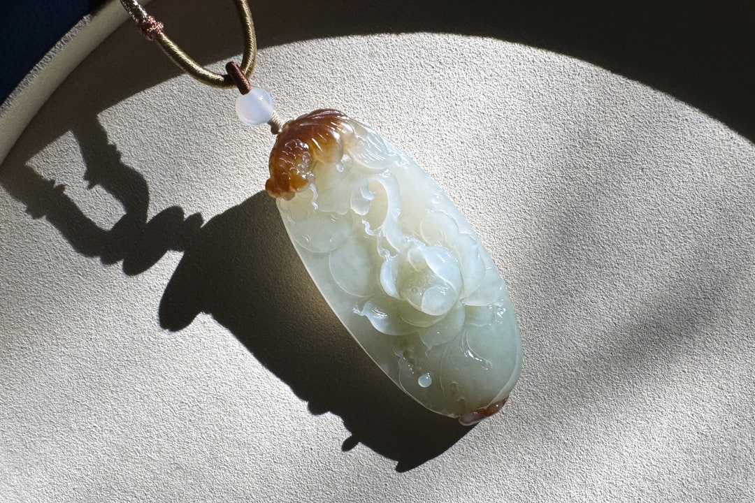 Natural Sugar Brown Hetian Nephrite Hand Carved Koi Fish and Lotus ...