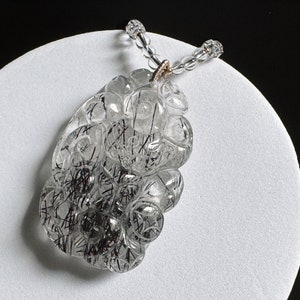 Natural Black Rutile Quartz Hand Carved Nine Tailed Fox Pendant, Black ...