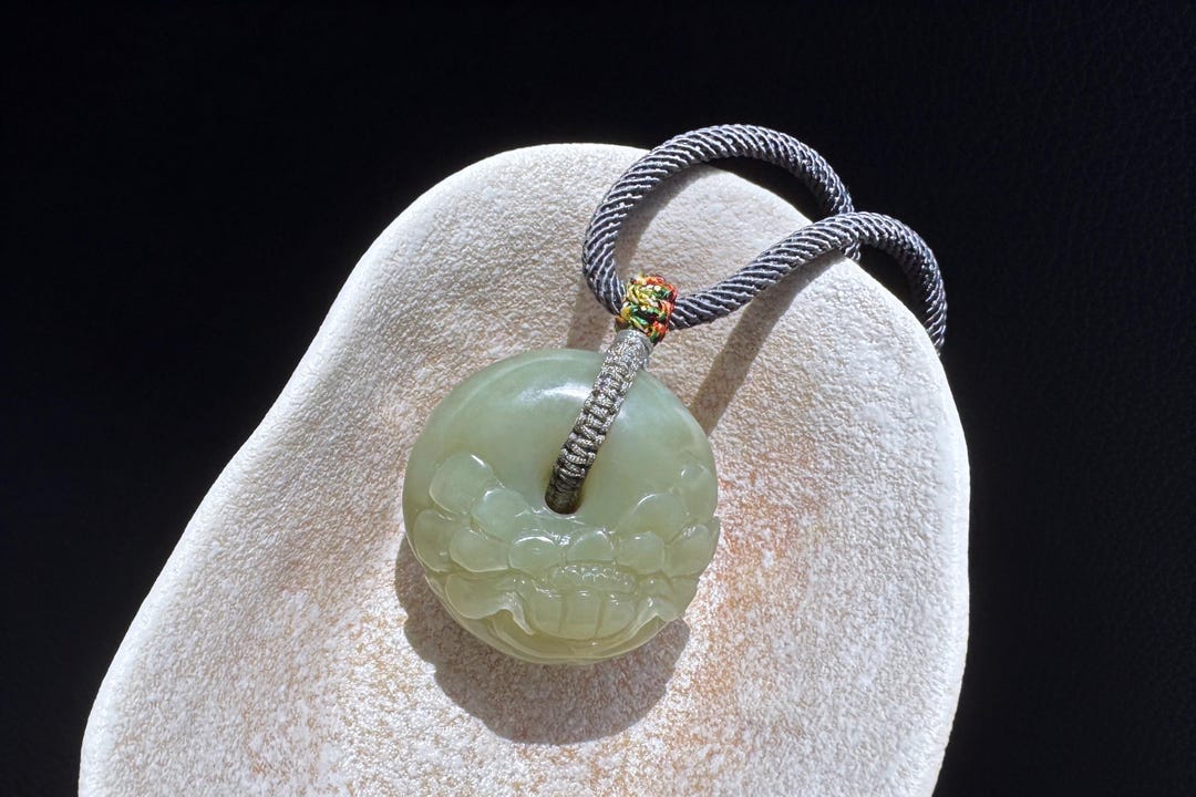 Natural Green Nephrite Hand Carved Peony Donut Pendant, Carved Nephrite ...