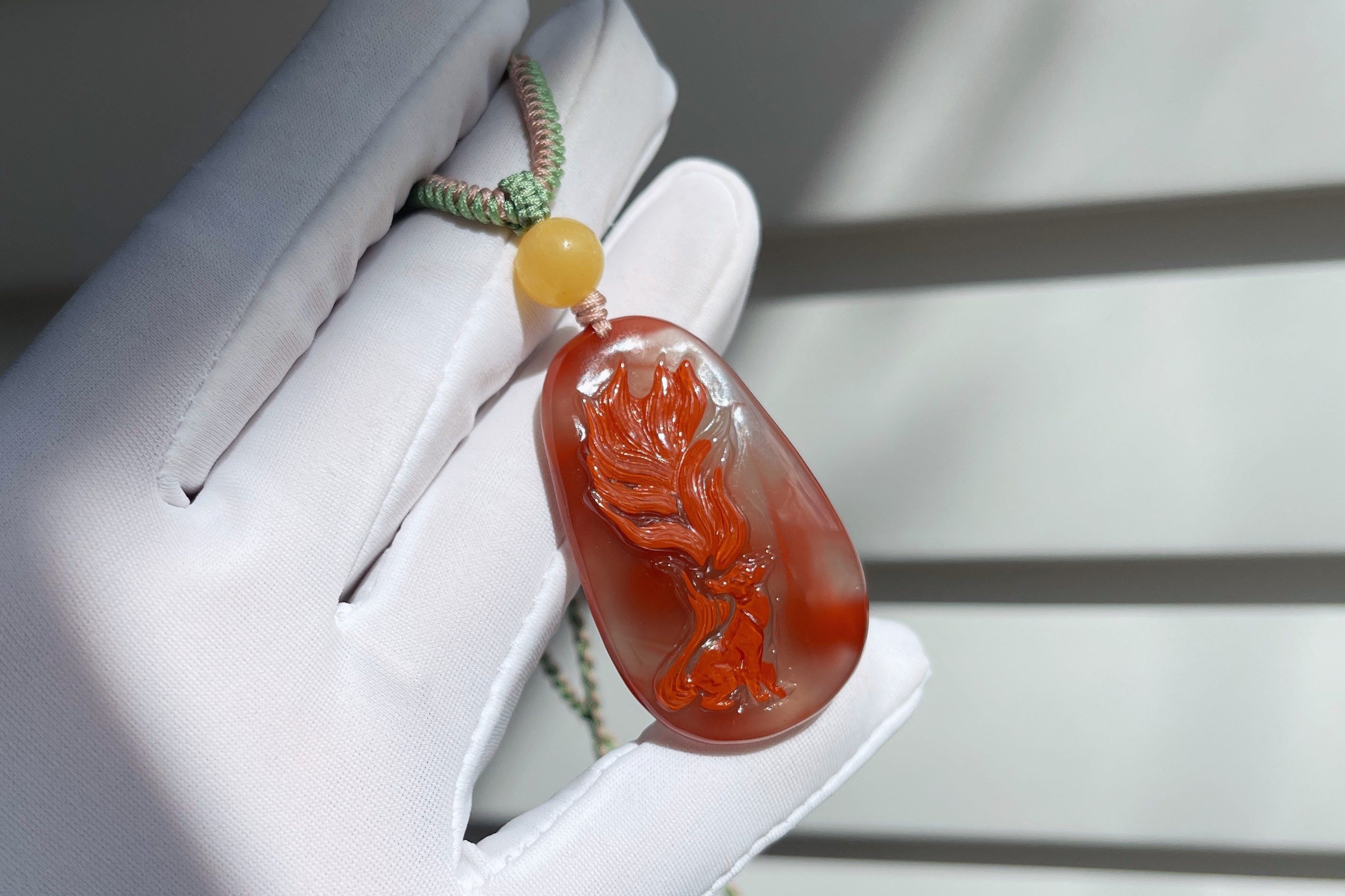 Natural Nanhong South Red Agate Hand Carved Nine Tailed Fox Pendant ...