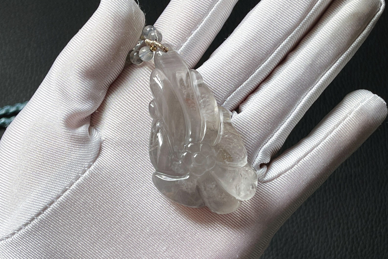 Natural Gray Phantom Quartz Hand Carved Nine Tailed Fox Pendant ...