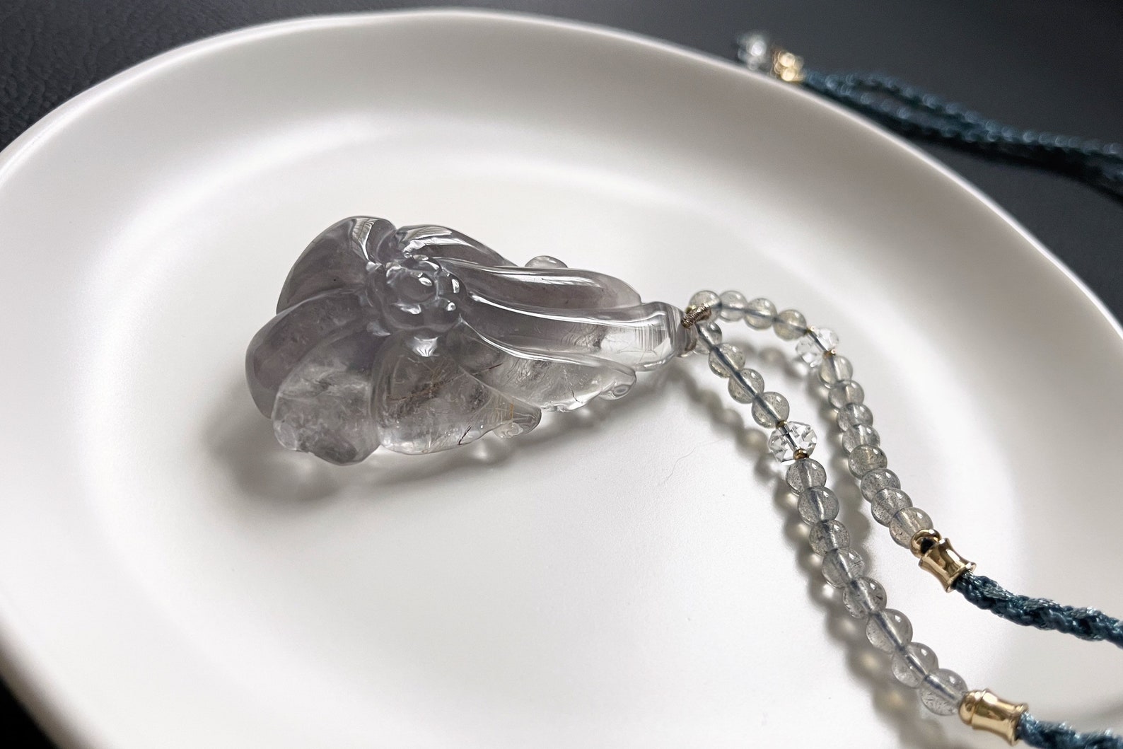 Natural Gray Phantom Quartz Hand Carved Nine Tailed Fox Pendant ...