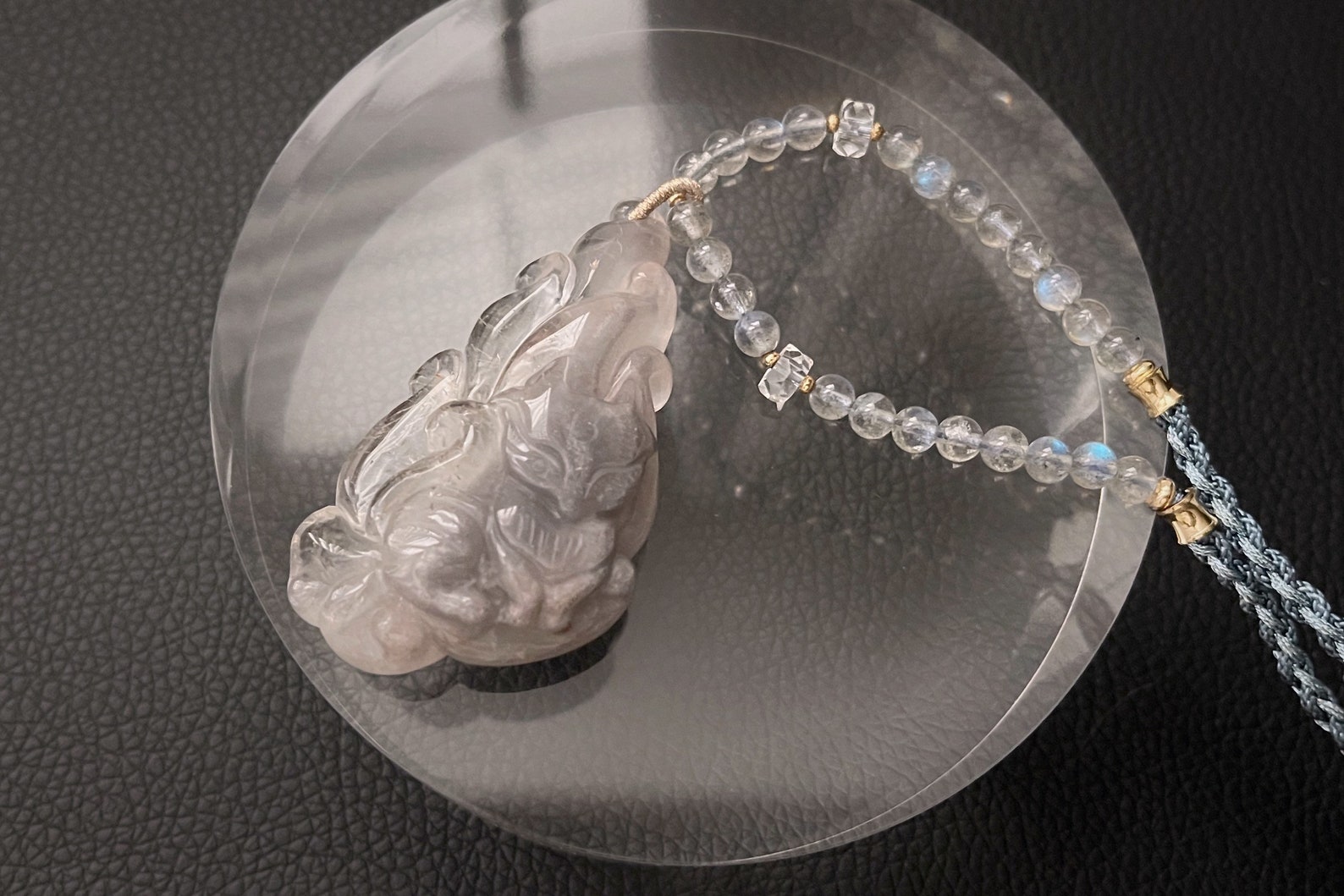 Natural Gray Phantom Quartz Hand Carved Nine Tailed Fox Pendant ...