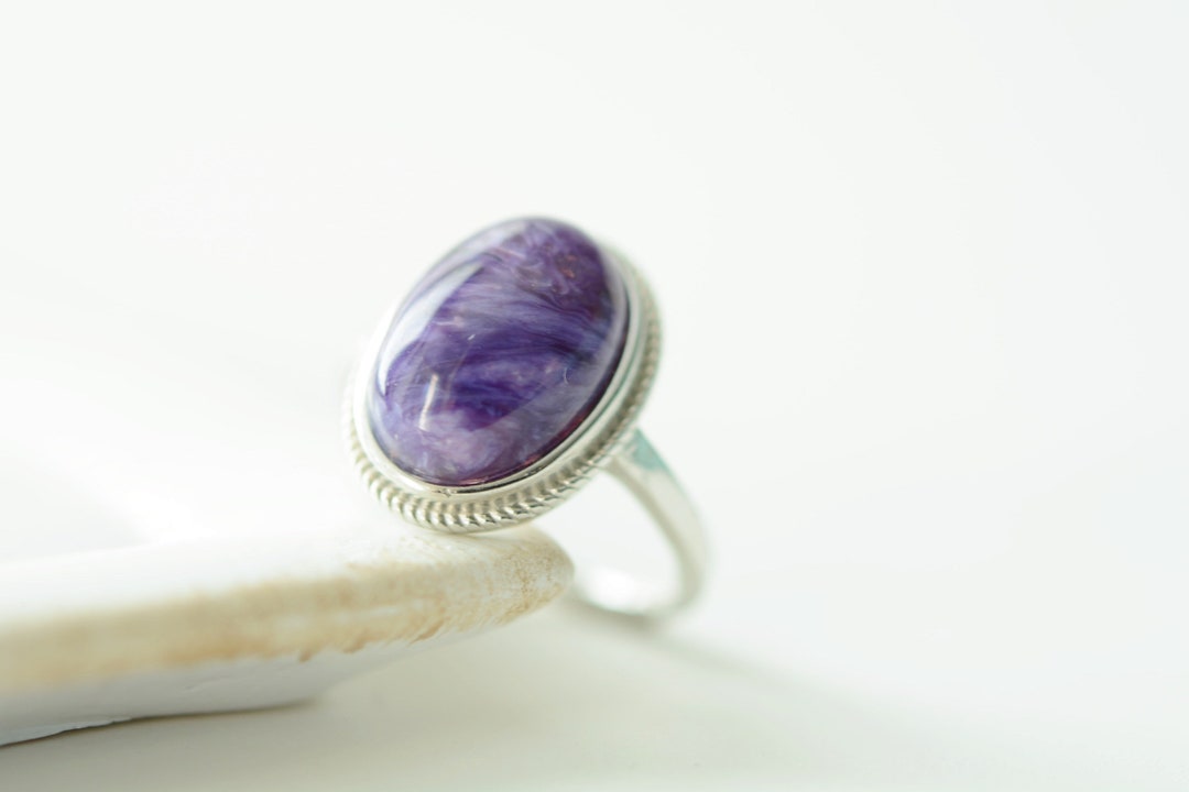 Natural Charoite Silver Ring, 天然无染色紫龙晶银戒 - Etsy