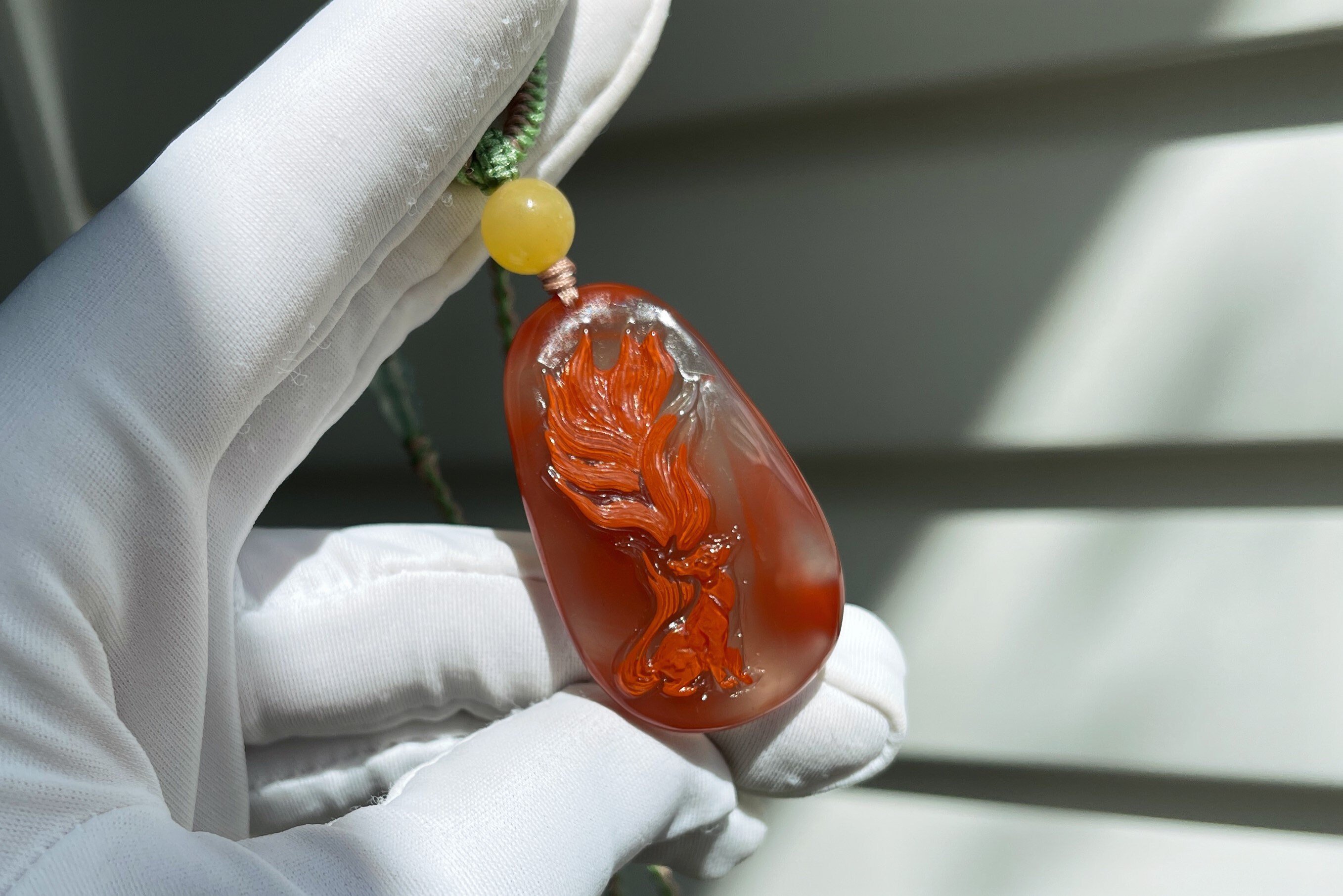 Natural Nanhong South Red Agate Hand Carved Nine Tailed Fox Pendant ...