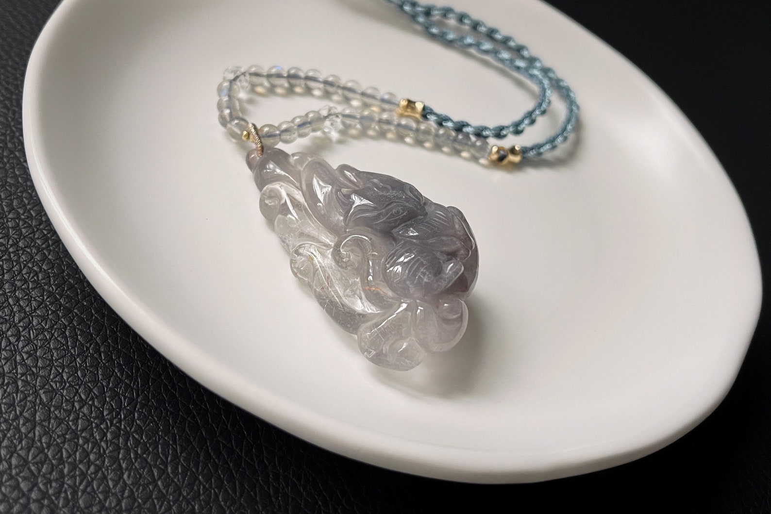 Natural Gray Phantom Quartz Hand Carved Nine Tailed Fox Pendant ...