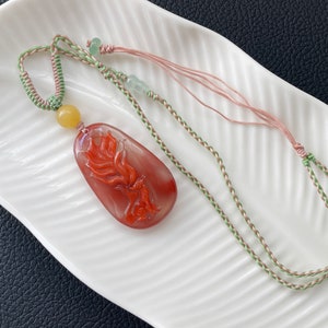 Natural Nanhong South Red Agate Hand Carved Nine Tailed Fox Pendant ...