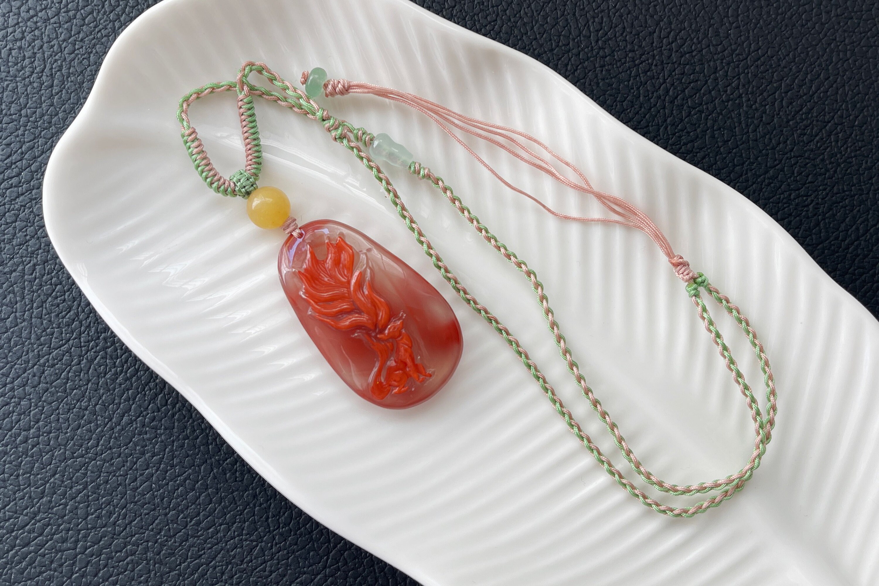 Natural Nanhong South Red Agate Hand Carved Nine Tailed Fox Pendant ...