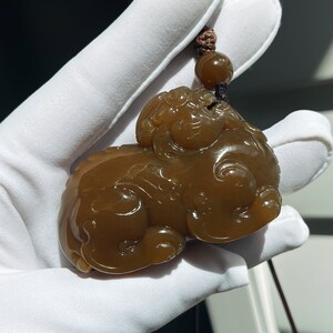 84g Large High Grade Natural Brown Sugar Nephrite Hand Carved Denglong ...