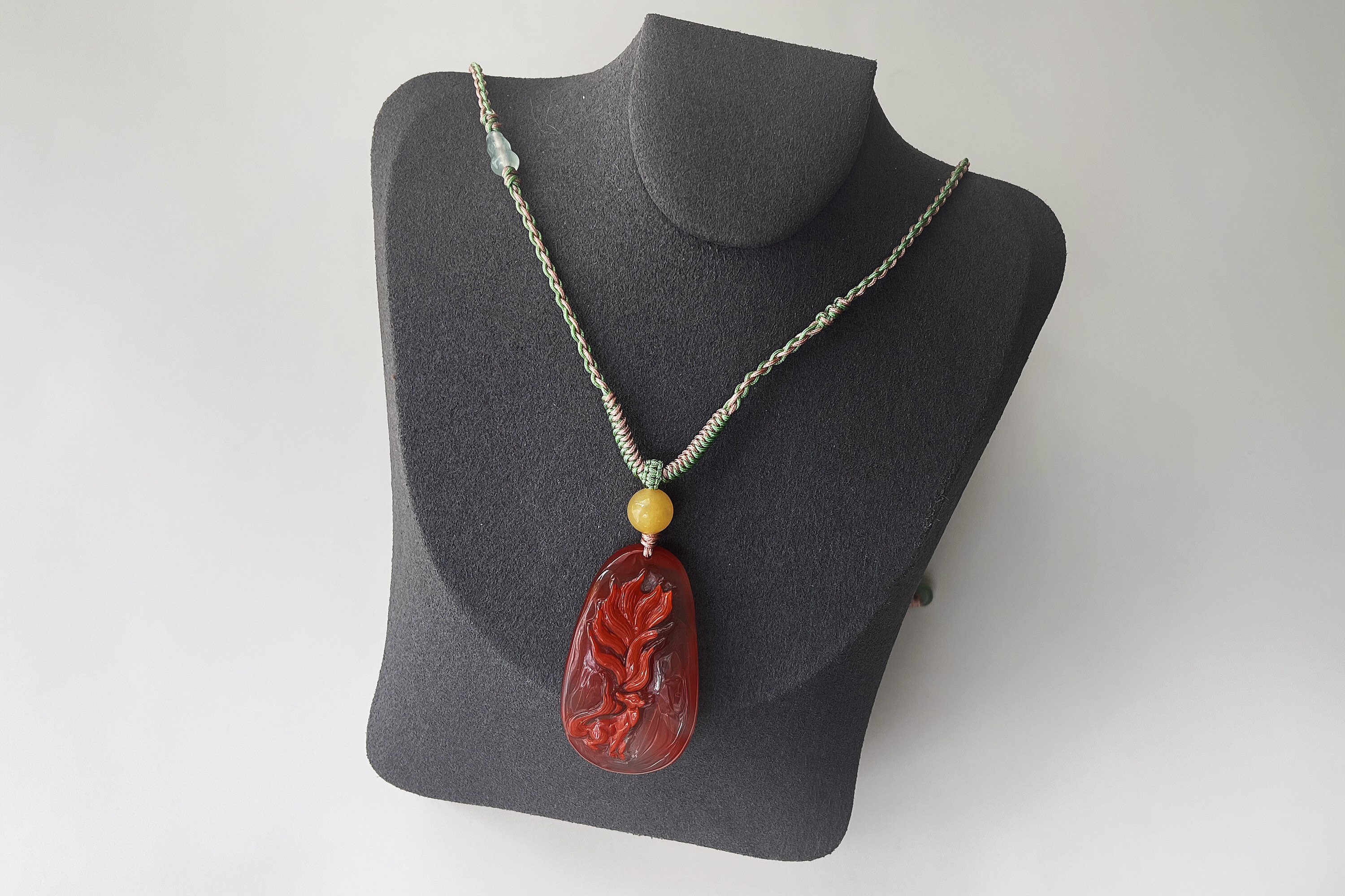 Natural Nanhong South Red Agate Hand Carved Nine Tailed Fox Pendant ...