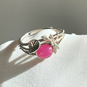 Natural Ruby in S925 Dragonfly and Lotus Leaf Silver Ring, Handmade ...