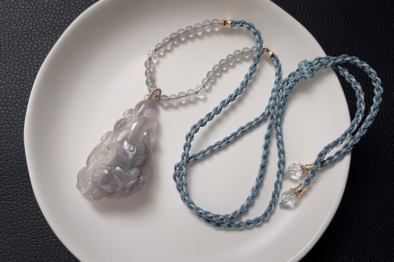 Natural Gray Phantom Quartz Hand Carved Nine Tailed Fox Pendant ...