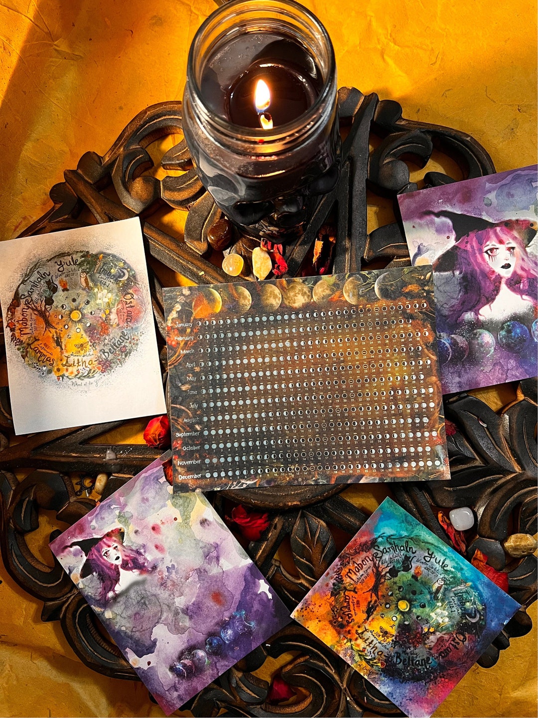 Sabbath Chart Art 2024 Witch Print Set Moon Painting Moon Tarot Card ...