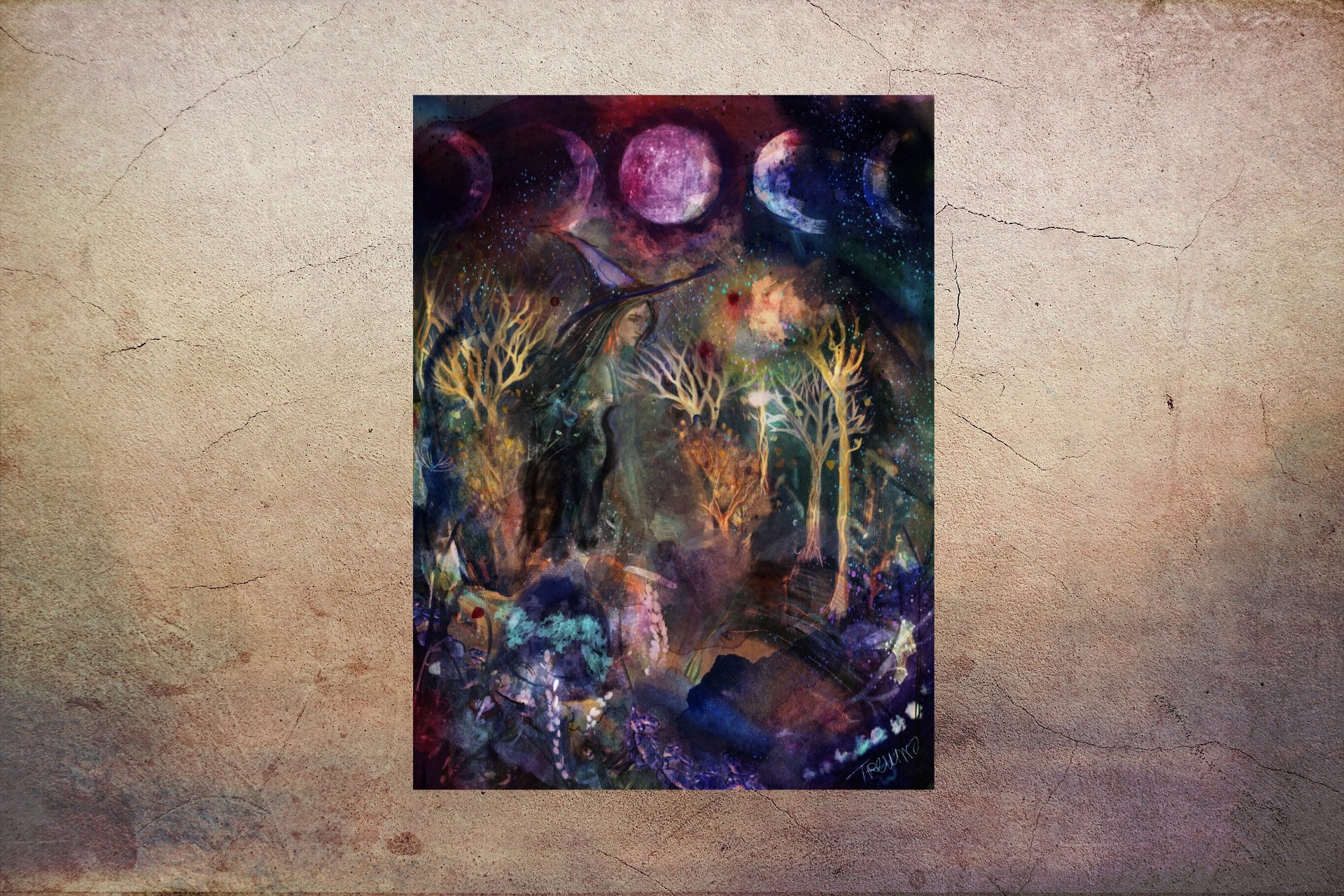 FULL MOON Witch Watercolor Moon Witch Art Print From My | Etsy