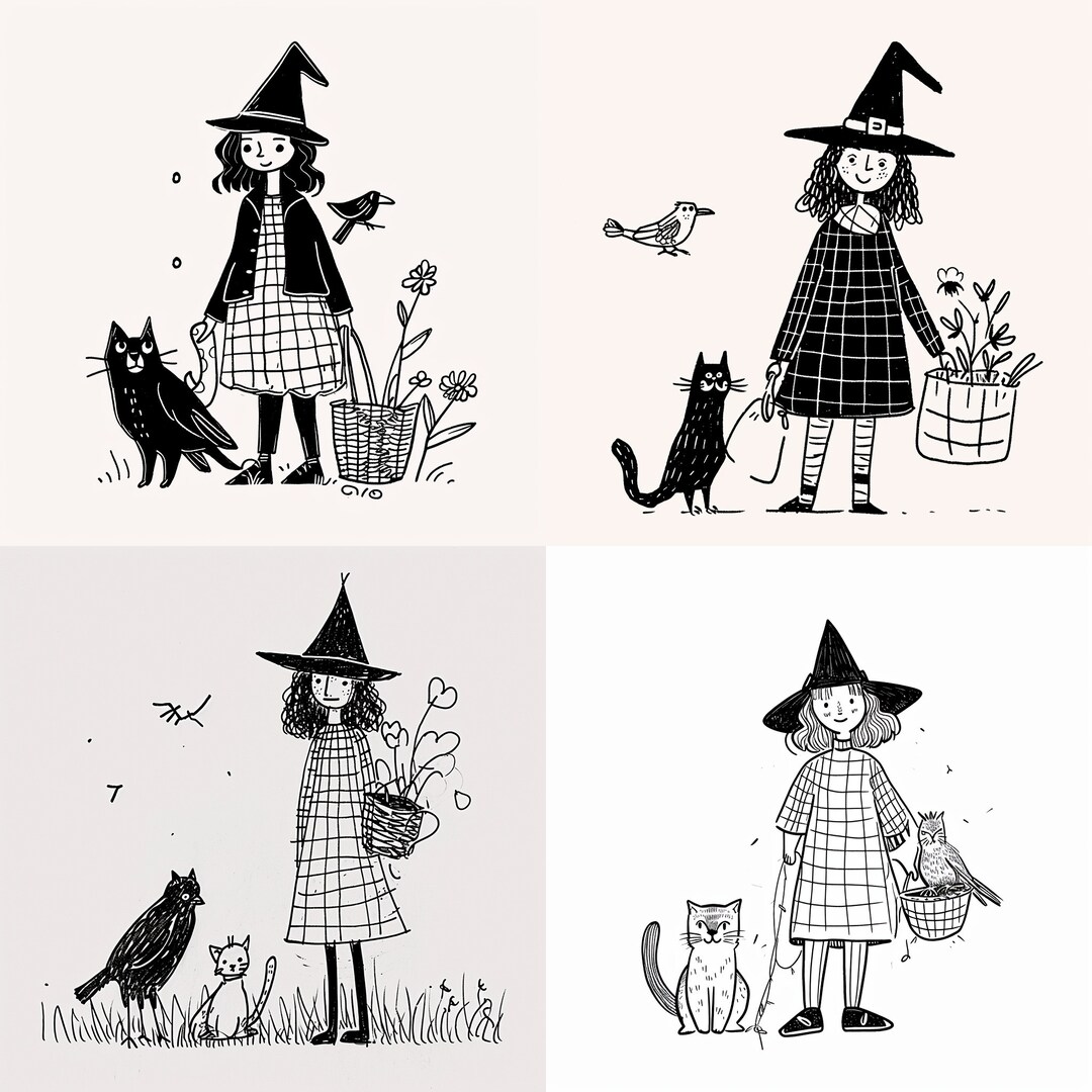 Witchy Drawings Art Digital Print Set of 8 - Commercial Use Witchy ...