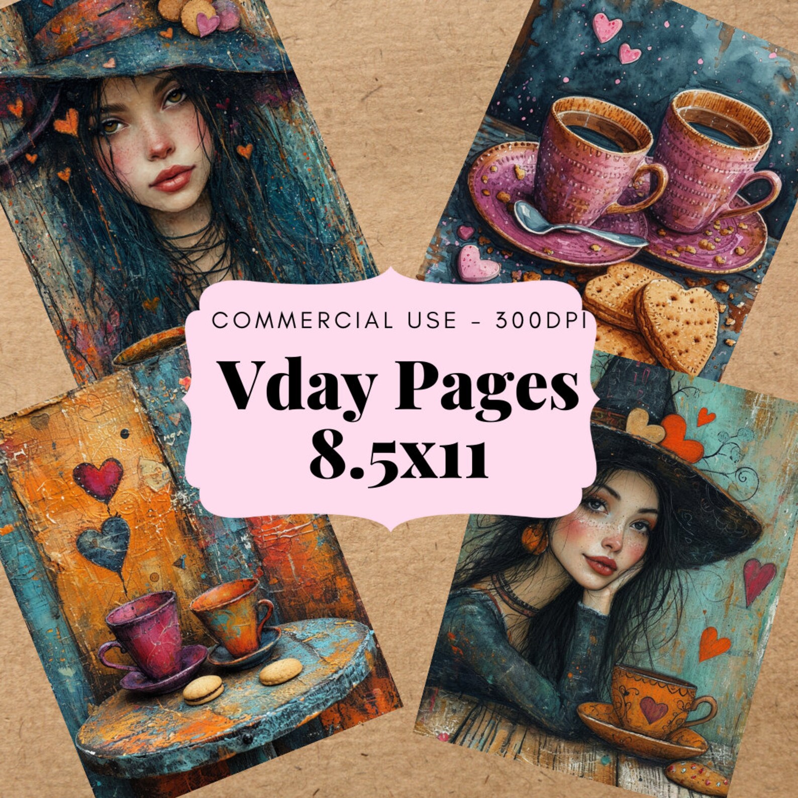 Valentine’s Day Witch Cafe Illustration Clip Art Painting Digital Paper ...