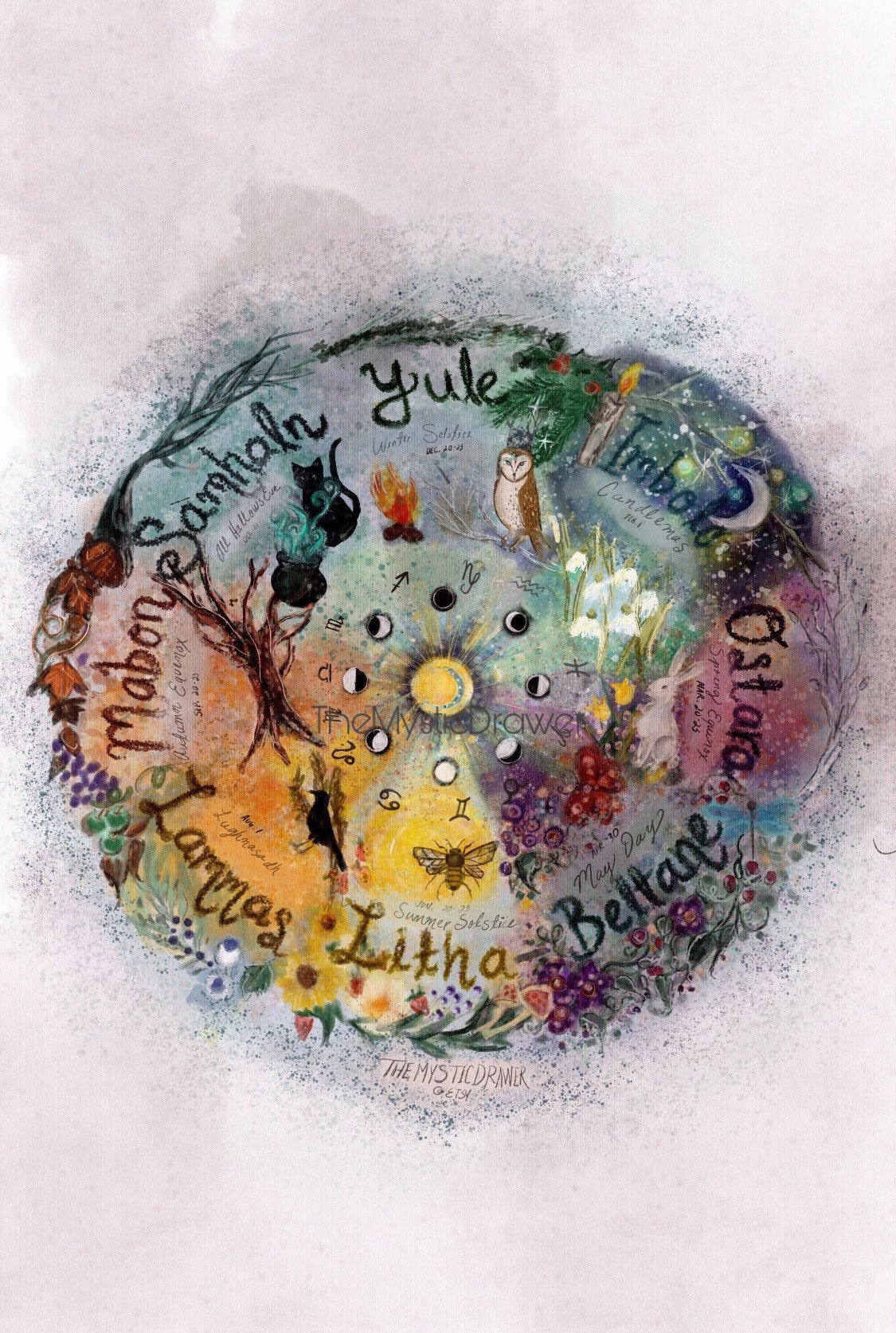 One Copy of My Hand Drawn WHEEL OF the Year Art Print Digital - Etsy