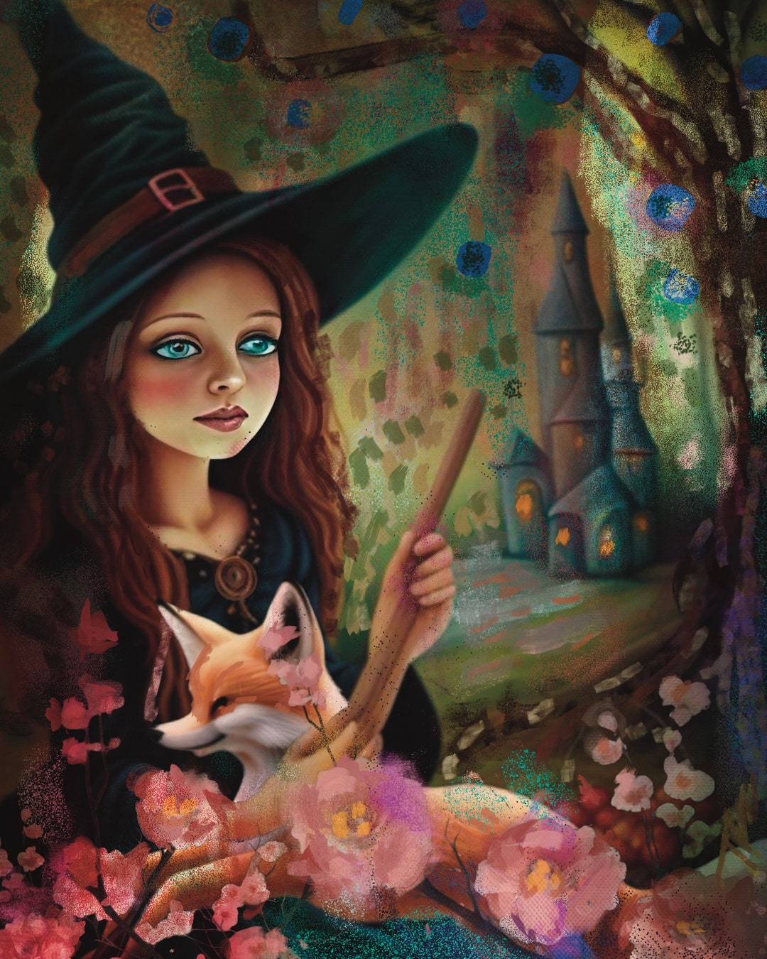 SPELL Casting Whimsical Fox and Witch in the Forest Digital Art - Etsy