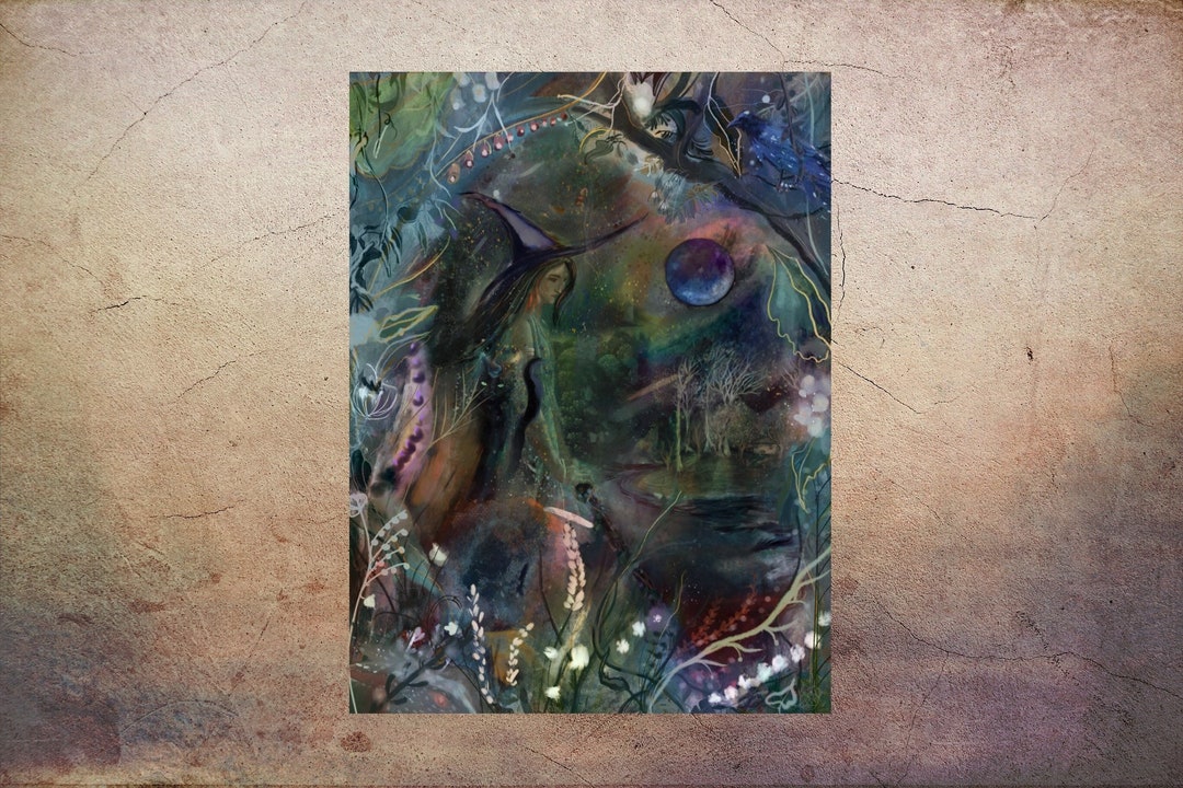 FULL MOON Witch Watercolor - Moon Witch Art Print From My Original ...