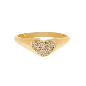 Small Heart Ring in Solid Gold With Natural Diamonds, Signet Ring With ...