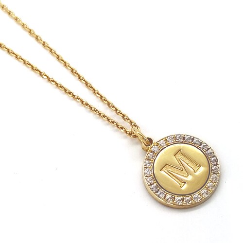Diamond Initial Small Disc Pendant | Etsy
