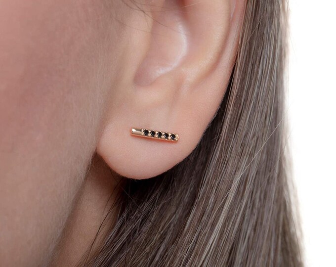 Bar Diamond Earrings, 14K / 18K Yellow Gold, Tiny Bar Earrings ...