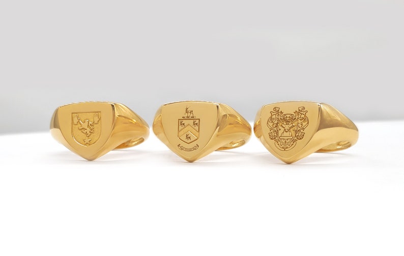 Personalized Shield Signet Ring in Solid Gold Unisex Solid - Etsy